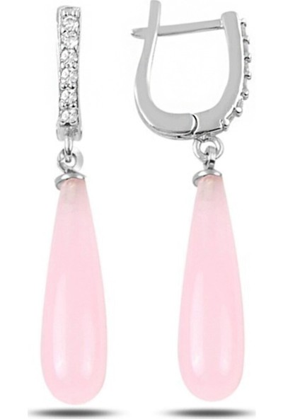 Ats Silver Drop Damla Pembe Kuvars Gümüş Küpe Ats Silver Drop Damla Pembe Kuvars Gümüş Küpe