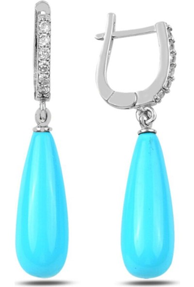 Firuze Taşlı Drop Gümüş Küpe