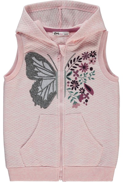 Civil Girls Kız Çocuk Kapüşonlu Yelek 6-9 Yaş Pembe