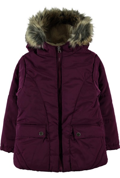 Civil Girls Kız Çocuk Kapüşonlu Mont 6-9 Yaş Mürdüm