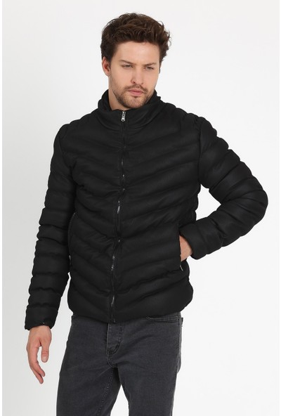 Docces Su ve Rüzgar Geçirmez Erkek Karbon Deri Mont Siyah