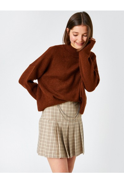 Oversize Örgü Kazak Balıkçı Yaka Uzun Kollu