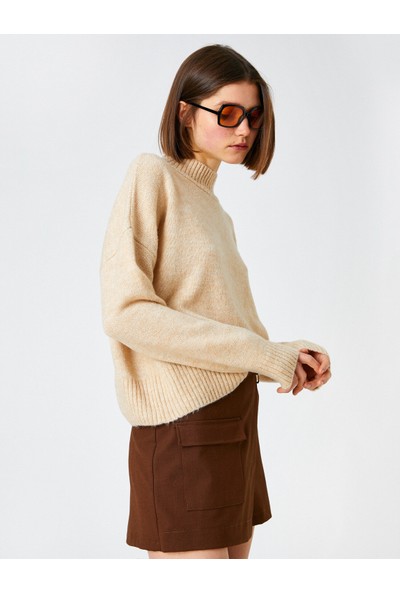 Oversize Örgü Kazak Balıkçı Yaka Uzun Kollu