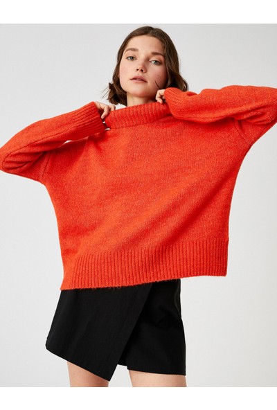 Oversize Örgü Kazak Balıkçı Yaka Uzun Kollu