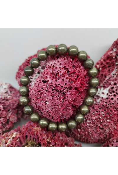 Doğal Taş Delisi Pirit Doğal Taş Bileklik (Sertifikalı) (8mm)