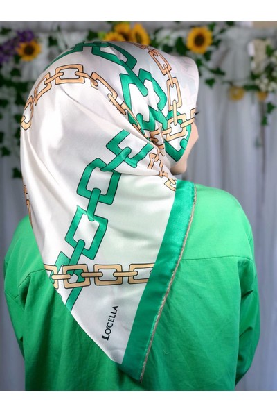 Zincir Desenli El Dikişli Kristal Eşarp 90*90 cm