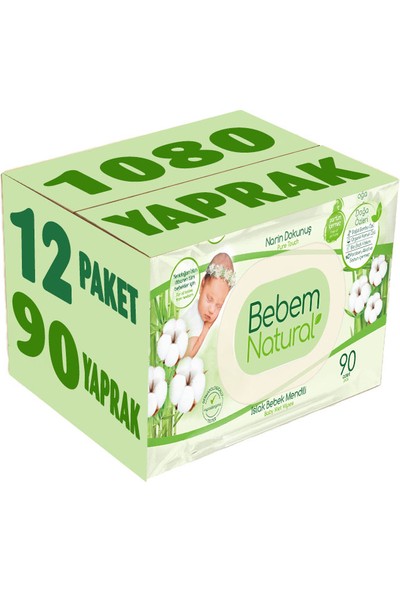 Bebem Natural Islak Bebek Mendili Narin Dokunuş 90 Yaprak Plastik Kapaklı 12'li Set 1080 Yaprak Bebem Natural Islak Bebek Mendili Narin Dokunuş 90 Yaprak Plastik Kapaklı 12'li Set 1080 Yaprak