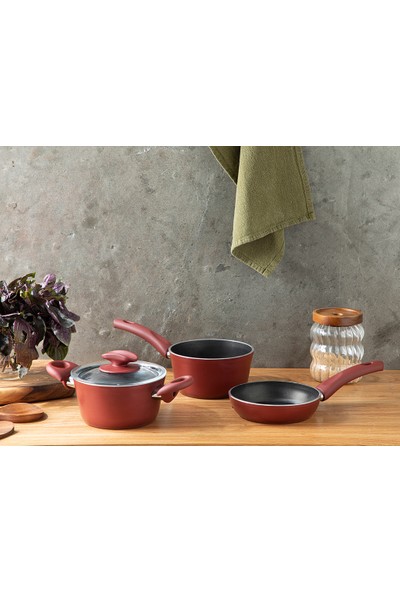 English Home Pretty Granit Mini Pişirme Seti 14-14-14 cm Bordo English Home Pretty Granit Mini Pişirme Seti 14-14-14 cm Bordo