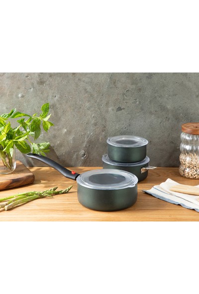 English Home Nova Granit 7 Parça Pişir-Sakla Set 12-14-16 cm Yeşil English Home Nova Granit 7 Parça Pişir-Sakla Set 12-14-16 cm Yeşil