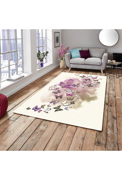 Meka Home Kelebek Model Ipek Kadife Halı Örtüsü