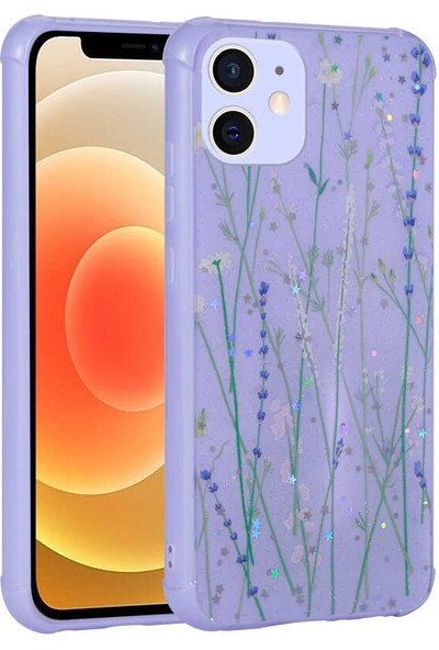 Case 4U Apple iPhone 11 Kılıf Simli Desenli Kamera Korumalı Parlak Popy Kapak Dallar Renkli