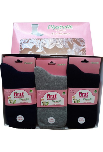 Trendcorap & First Pamuklu 12 Çift Diyabetik Lastiksiz Şeker Çorabı