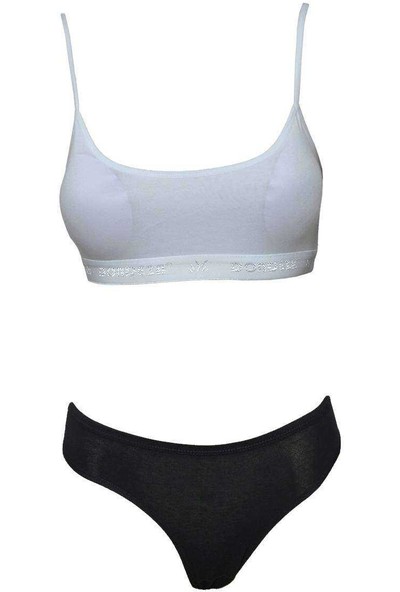 Pedli Ip Askılı Yarım Atlet Büstiyer Külot Takım Beyaz Siyah