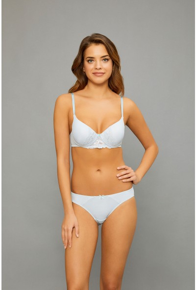 Dolgulu Dantelli Sütyen Takım Açık Mavi