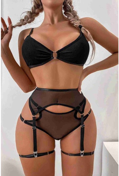 Oresse Fantezi Jartiyer Takım Seksi Sütyen Külot Siyah Oresse Fantezi Jartiyer Takım Seksi Sütyen Külot Siyah