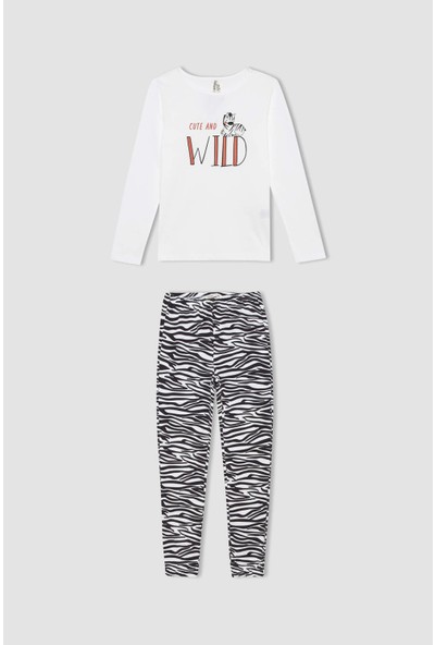 DeFacto Kız Çocuk Regular Fit Desenli Uzun Kollu Penye Pijama Takımı Y3676A622WN DeFacto Kız Çocuk Regular Fit Desenli Uzun Kollu Penye Pijama Takımı Y3676A622WN