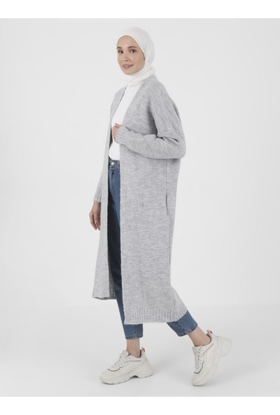 Refka Gizli Cepli Triko Hırka - Gümüş Melanj - Refka Casual Refka Gizli Cepli Triko Hırka - Gümüş Melanj - Refka Casual