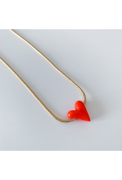 Murano Turuncu Kalp Kolye Murano Turuncu Kalp Kolye