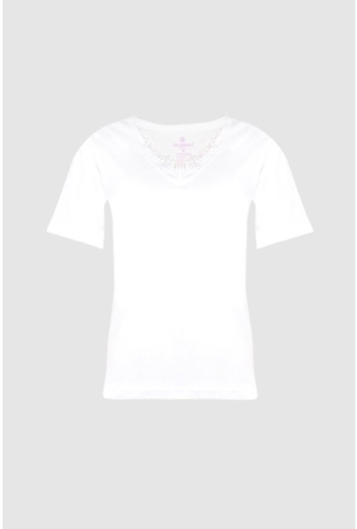 Ceylanoğlu 6'lı Bayan Ribana Yarım Kol Güpürlü Fanıla