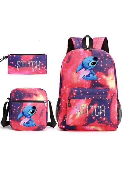Stitch 3 Parça Öğrenci Sırt Çantası Set - Kırmızı (Yurt Dışından)