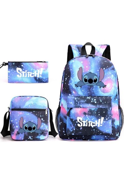 Stitch 3 Parça Öğrenci Sırt Çantası Set - Mavi/pembe (Yurt Dışından)