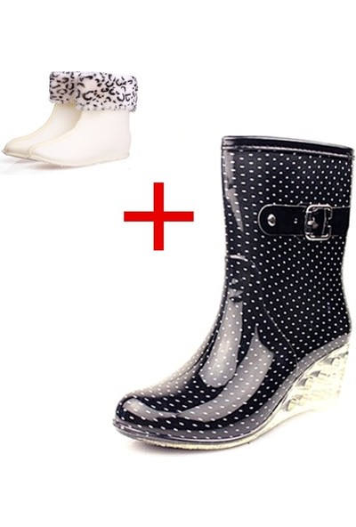 Fangqinghao Kadın Topuklu Yağmur Çizmesi - Siyah (Yurt Dışından)