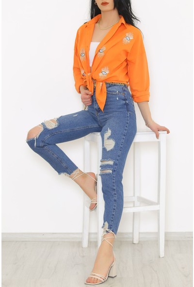 Peaces Store Pullu Nakışlı Gömlek Turuncu - 9443.365. Peaces Store Pullu Nakışlı Gömlek Turuncu - 9443.365.