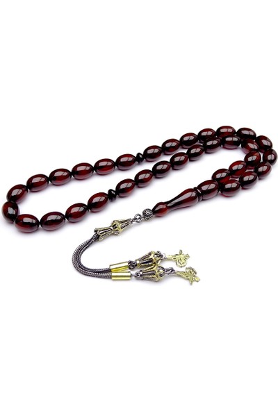 Tesbih Rüyası Kızılcık Sürmeli Sıkma Kehribar Tesbih