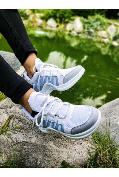 Kotan kadın Buz Mavi Şeritli Beyaz Sneaker