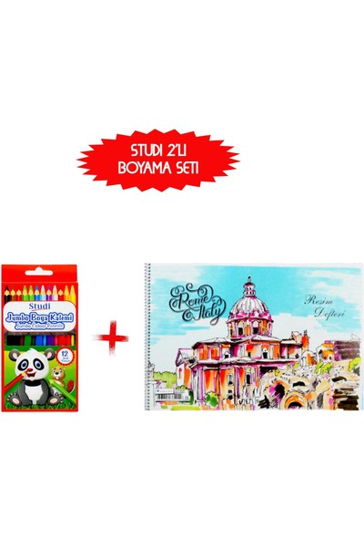Studi 2 Li Boyama Seti 12 Renk Jumbo Kuru Boya KALEMI-25X35 Resim Defteri Studi 2 Li Boyama Seti 12 Renk Jumbo Kuru Boya KALEMI-25X35 Resim Defteri