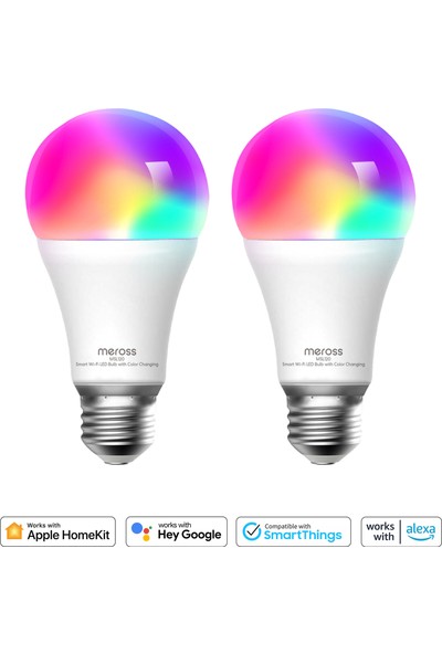 Meross Wi-Fi Uzaktan Kontrollü Akıllı Enerji Tasarruflu 810 Lümen RGB LED 2'li Ampul Seti Meross Wi-Fi Uzaktan Kontrollü Akıllı Enerji Tasarruflu 810 Lümen RGB LED 2'li Ampul Seti