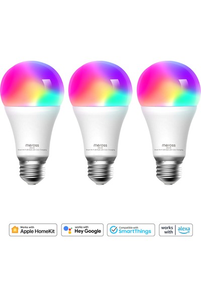 Meross Wi-Fi Apple Homekit Google Assistant ve Alexa Uyumlu Akıllı Enerji Tasarruflu 810 Lümen Rgb LED 3'lü Ampul SETI-MSL120-3 Meross Wi-Fi Apple Homekit Google Assistant ve Alexa Uyumlu Akıllı Enerji Tasarruflu 810 Lümen Rgb LED 3'lü Ampul SETI-MSL120-3