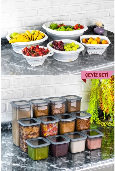 Tubi Home 17'li Çeyiz Seti - Katlanabilir Mega Set Yuvarlak Süzgeç Badya Kare Süzgeç 12'li Erzak Kabı Tubi Home 17'li Çeyiz Seti - Katlanabilir Mega Set Yuvarlak Süzgeç Badya Kare Süzgeç 12'li Erzak Kabı