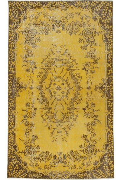 Bespoky Overdyed Vintage Sarı Eskitme Pamuk Yün El Dokuma Alan Halısı