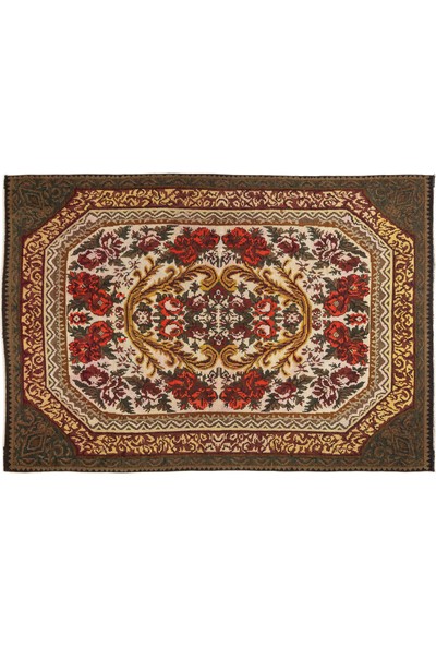 Bespoky Girit Kırmızı Çiçekli El Dokuma Alan Halısı