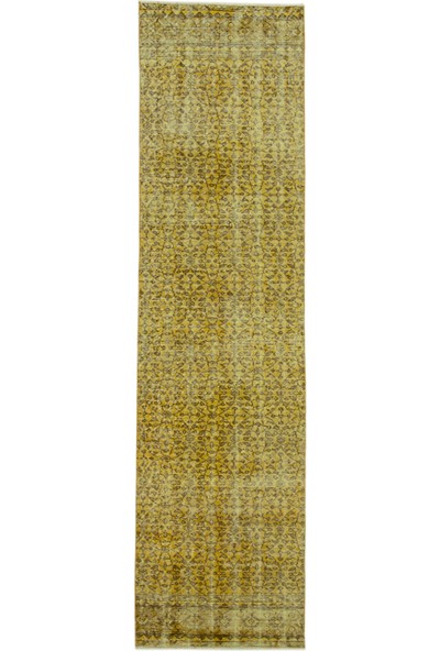 Bespoky Overdyed Vintage Sarı Eskitme Pamuk Yün El Dokuma Alan Halısı