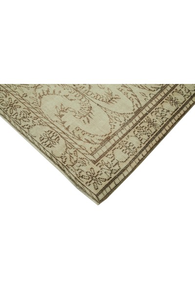 Bespoky Vintage Bej Eskitme Pamuk Yün El Dokuma Alan Halısı