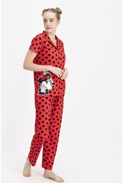 Minnie Mouse Lisanslı Spotted Kırmızı Kadın Gömlek Pijama Takımı Minnie Mouse Lisanslı Spotted Kırmızı Kadın Gömlek Pijama Takımı