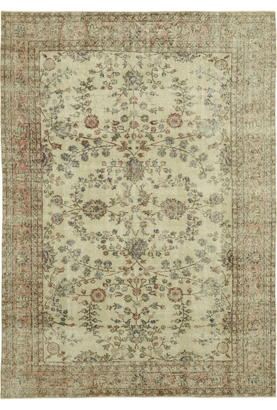 Bespoky Vintage Bej Eskitme Yün Pamuk El Dokuma Alan Halısı Bespoky Vintage Bej Eskitme Yün Pamuk El Dokuma Alan Halısı