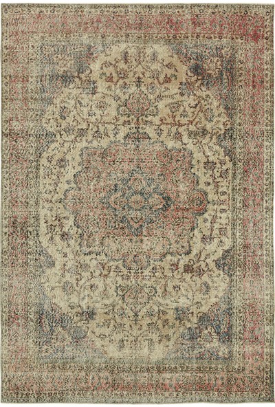 Bespoky Vintage Bej Eskitme Yün Pamuk El Dokuma Alan Halısı Bespoky Vintage Bej Eskitme Yün Pamuk El Dokuma Alan Halısı