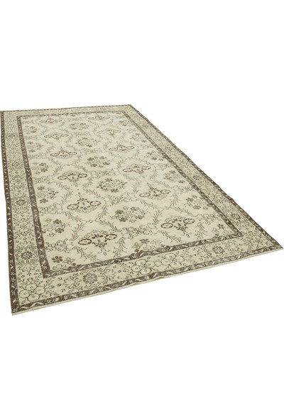 Bespoky Vintage Bej Eskitme Pamuk Yün El Dokuma Alan Halısı