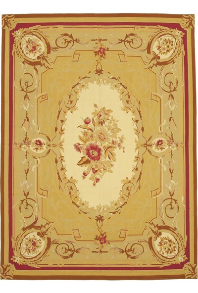 Bespoky Aubusson Floral Sarı Çiçekli Pamuk Yün El Dokuma Alan Halısı