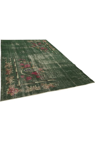 Bespoky Overdyed Vintage Yeşil Eskitme Pamuk Yün El Dokuma Alan Halısı