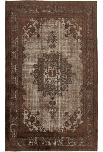 Bespoky Oyma Vintage Kahverengi Eskitme Pamuk Yün El Dokuma Alan Halısı