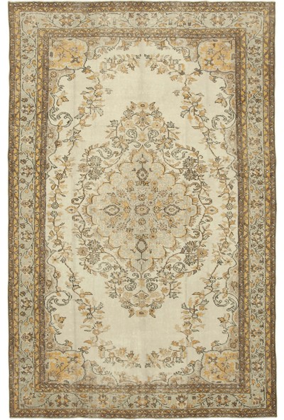 Bespoky Vintage Bej Eskitme Pamuk Yün El Dokuma Alan Halısı