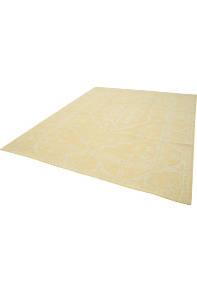 Bespoky Tebriz Sarı Klasik Pamuk Yün El Dokuma Alan Halısı