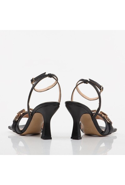 Hotiç 01SAH232120A100  Deri Siyah Kadın Topuklu Sandalet