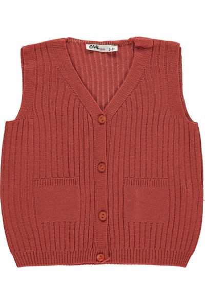 Civil Girls Kız Çocuk Triko Yelek 2-5 Yaş Kahverengi