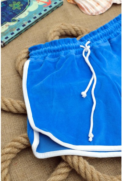 Mavi-L-Xl Renkli Kadife Çocuk Şort