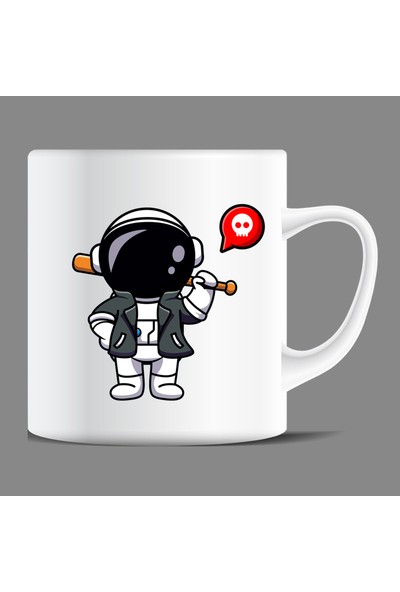 Red White Çift Taraflı Baskılı Porselen Seramik Serseri Astronot Kahve Kupası
